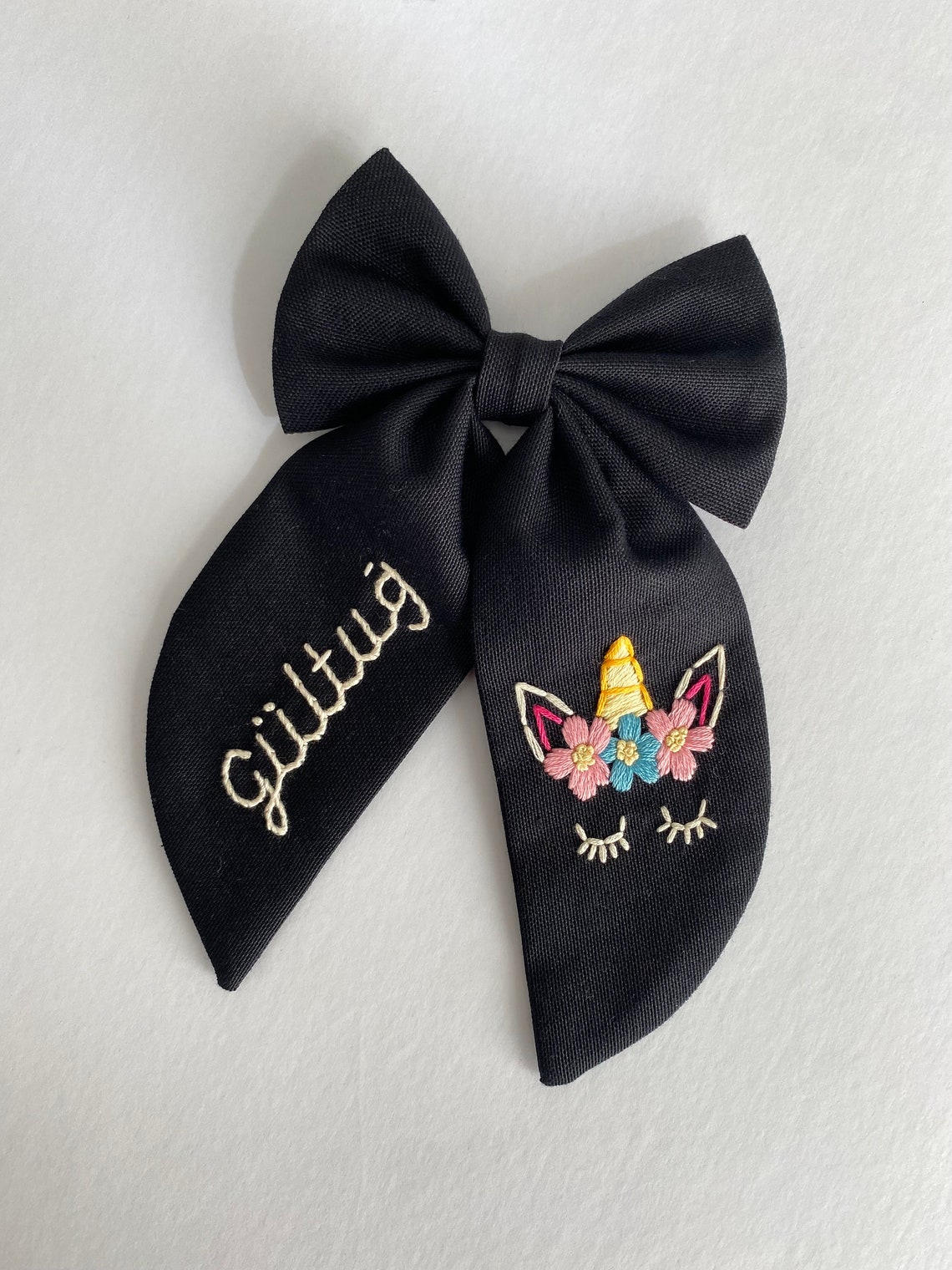 Custom Named Hand Embroidered Bow.stylish Designed Hair Bows - Etsy