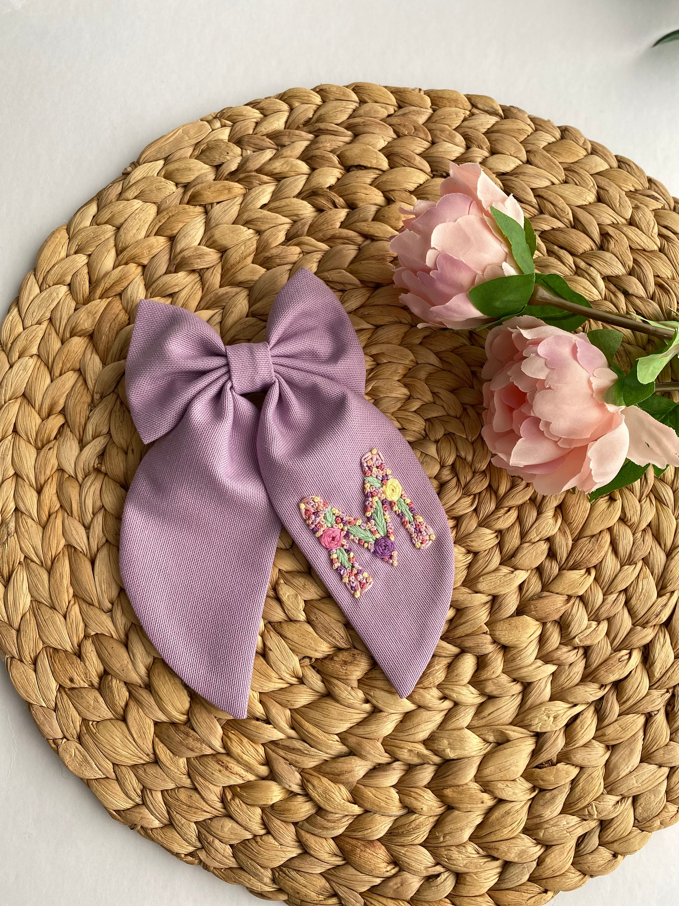 Custom Initial Letter Hand Embroidered Hair Bow.bows for Girls,children ...