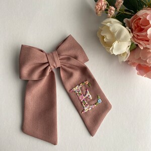 Personalized Initial Linen Hair Bow: Hand Embroidered Letter, Custom ...