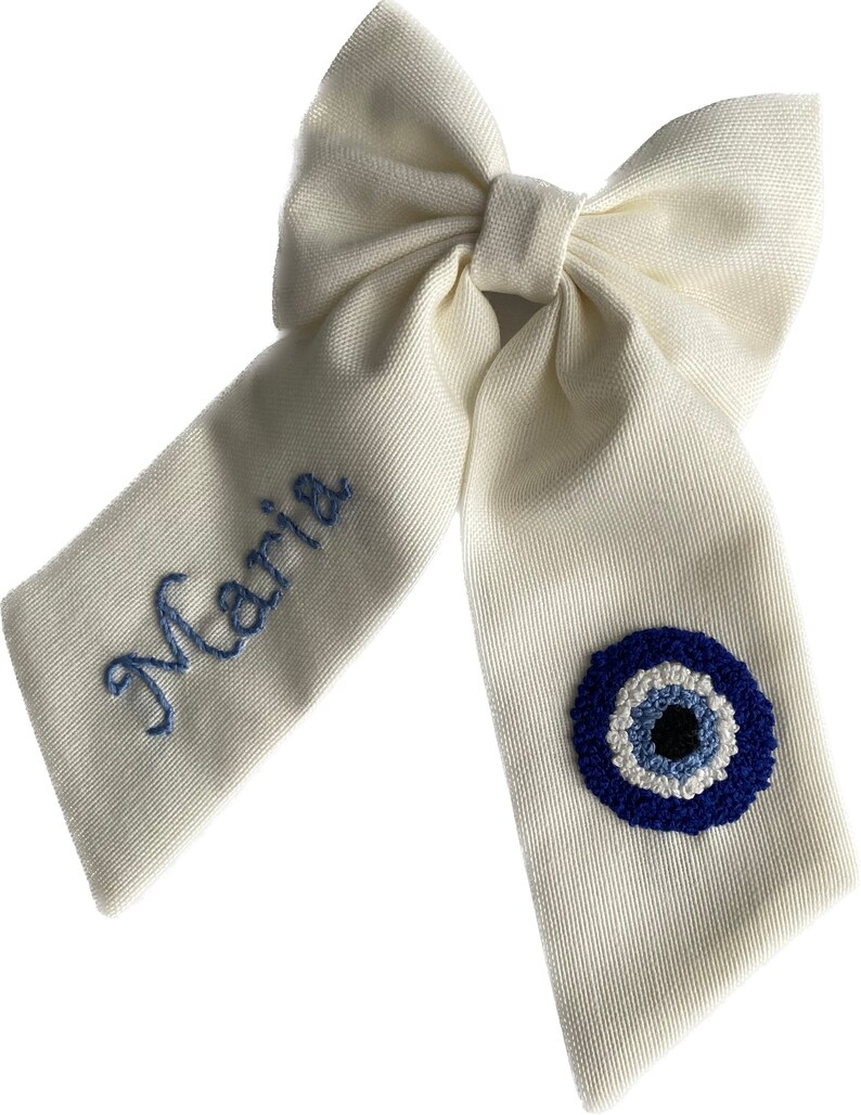 Hand Embroidered Evil Eye Hair Bow: Personalized Linen Baby Clip - Etsy