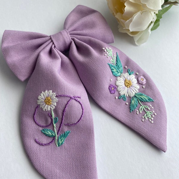 Embroidered Hair Bow - Etsy