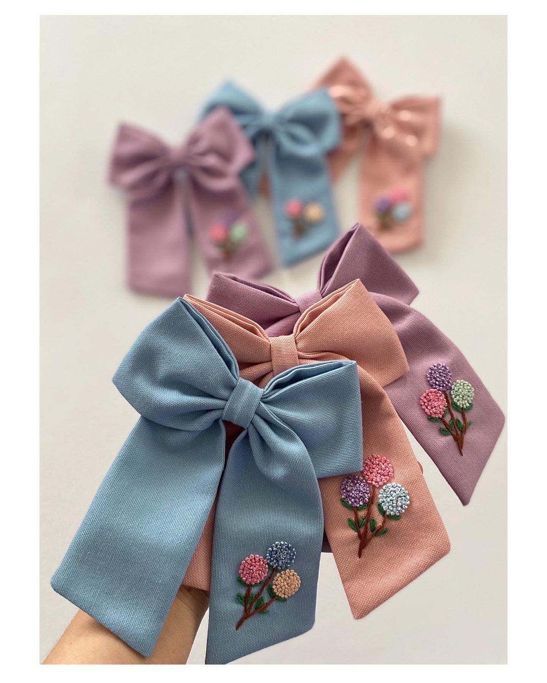 Hydrangea Flower Initial Hand Embroidered Hair Bow.bows for Girls,kids ...