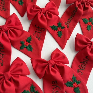 Personalized Named Hand Embroidered Hair Bow Coguina Red Flower Girl ...