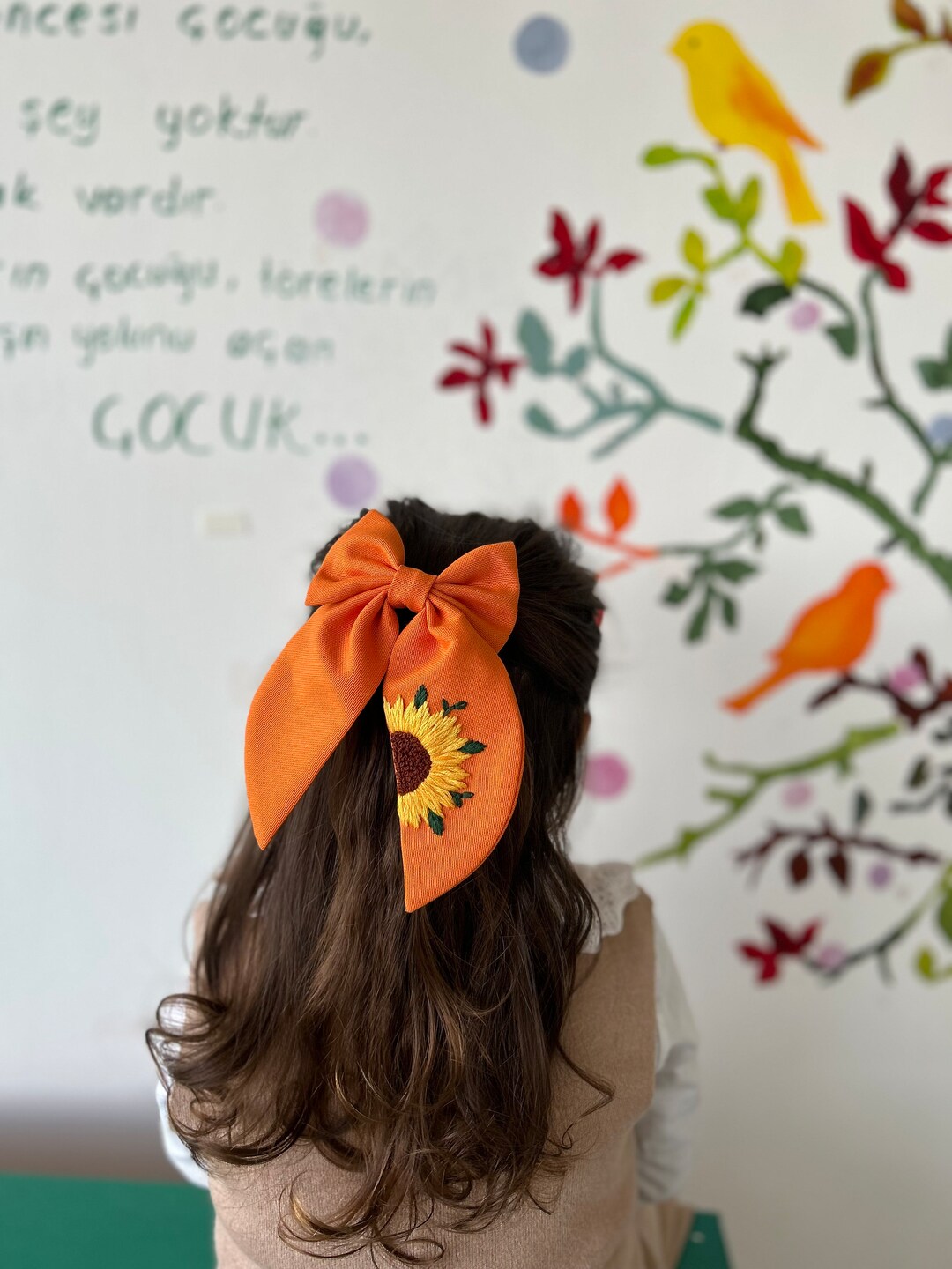 Sunflower Initial Hand Embroidered Hair Bow.custom Hair Bow,handmade ...