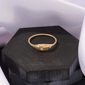 Solid Gold Starry Pinky Ring, Womens Tiny Star Statement Ring, Low Dome ...