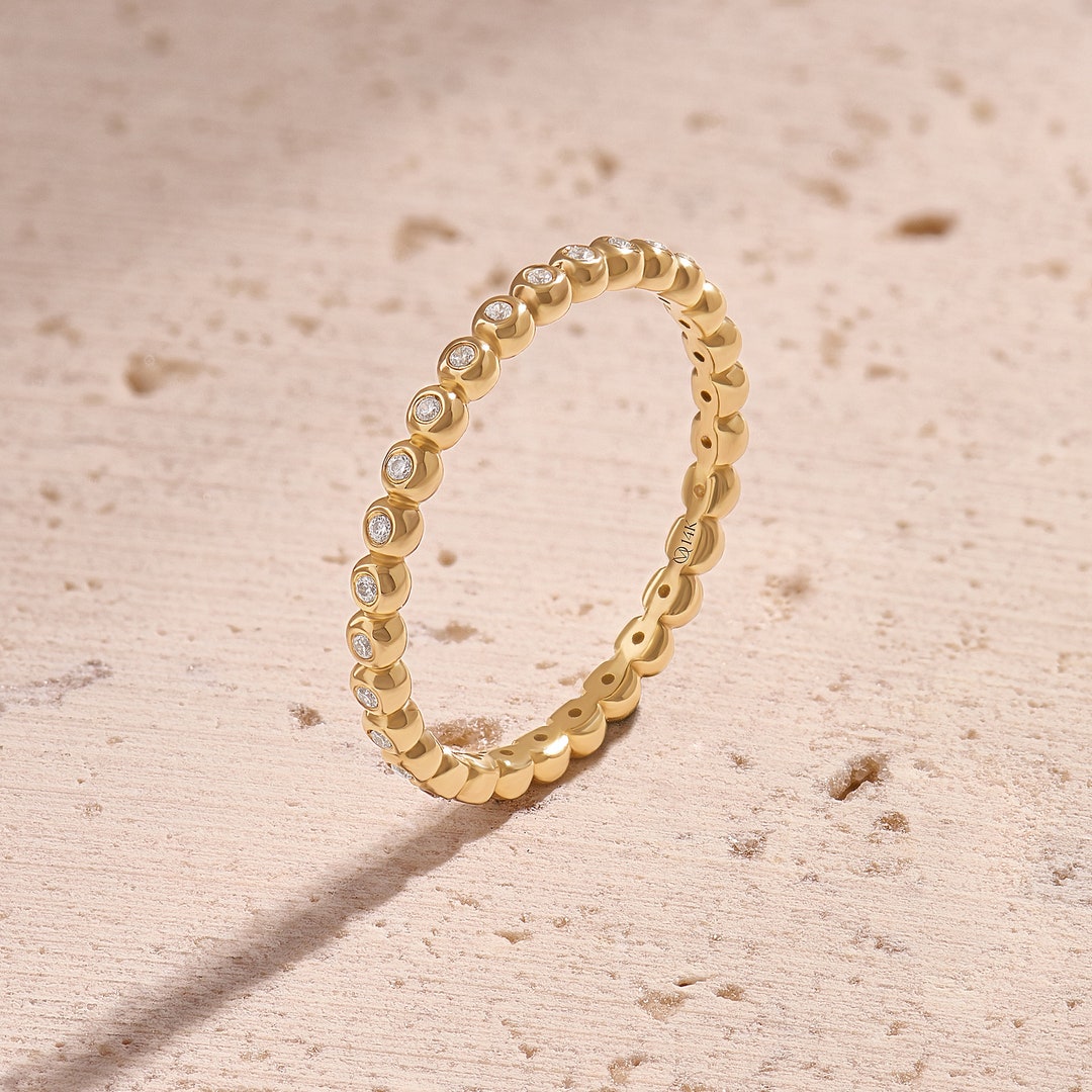 14k Solid Gold Eternity Ball Ring With Tiny Moissanite Stones - Etsy