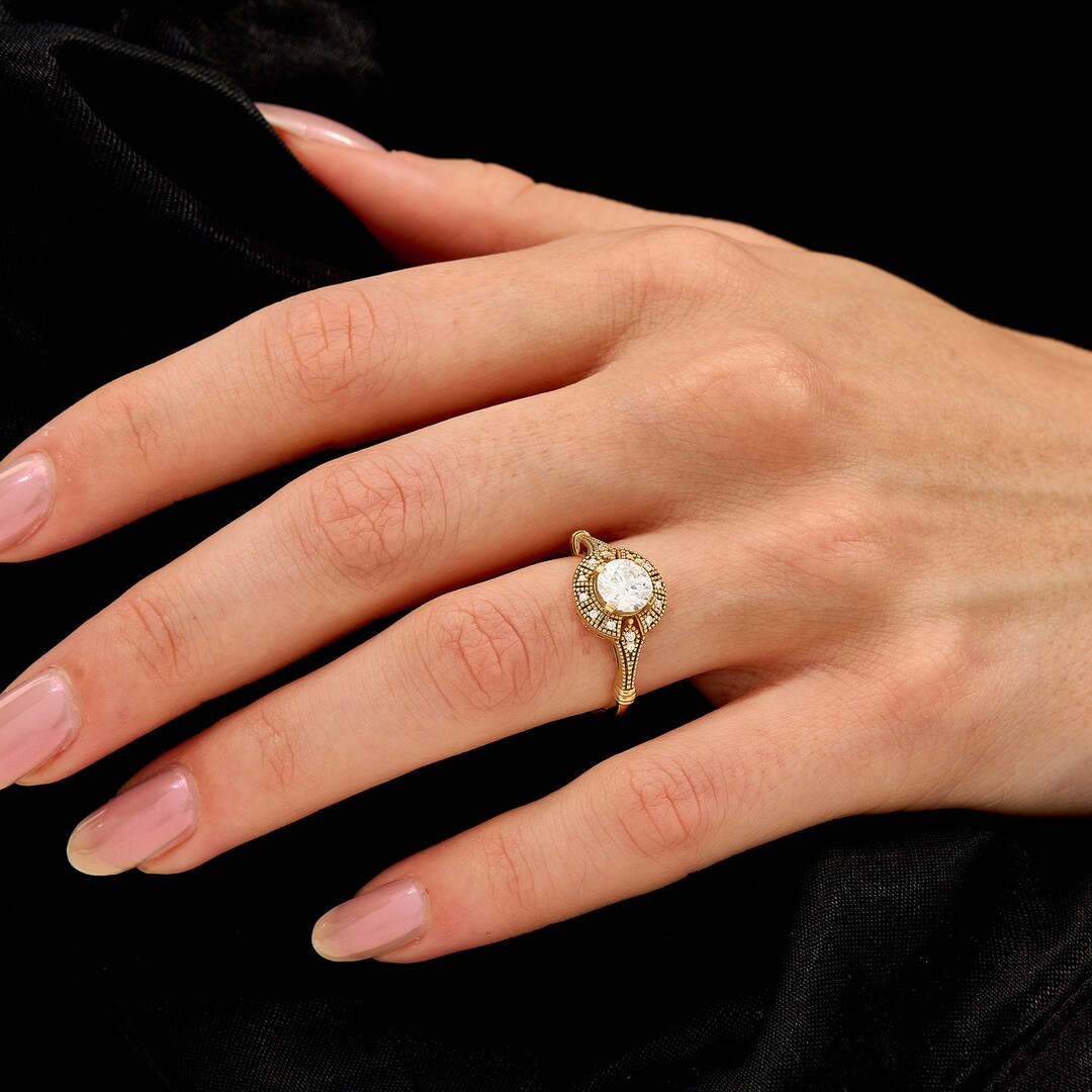 14k Antique Design Engagement Ring, Solid Gold Edwardian Rings for ...