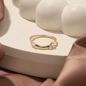 Solid Gold Curved Wedding Band 14k Gold Moissanite Contour Ring Dainty ...
