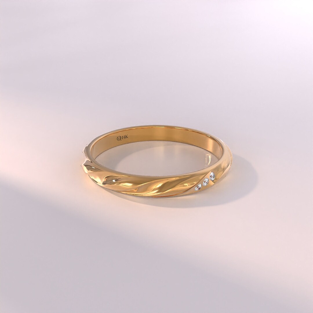 Pave Moissanite Twist Wedding Band, 14k Solid Gold Slim Marriage Ring ...