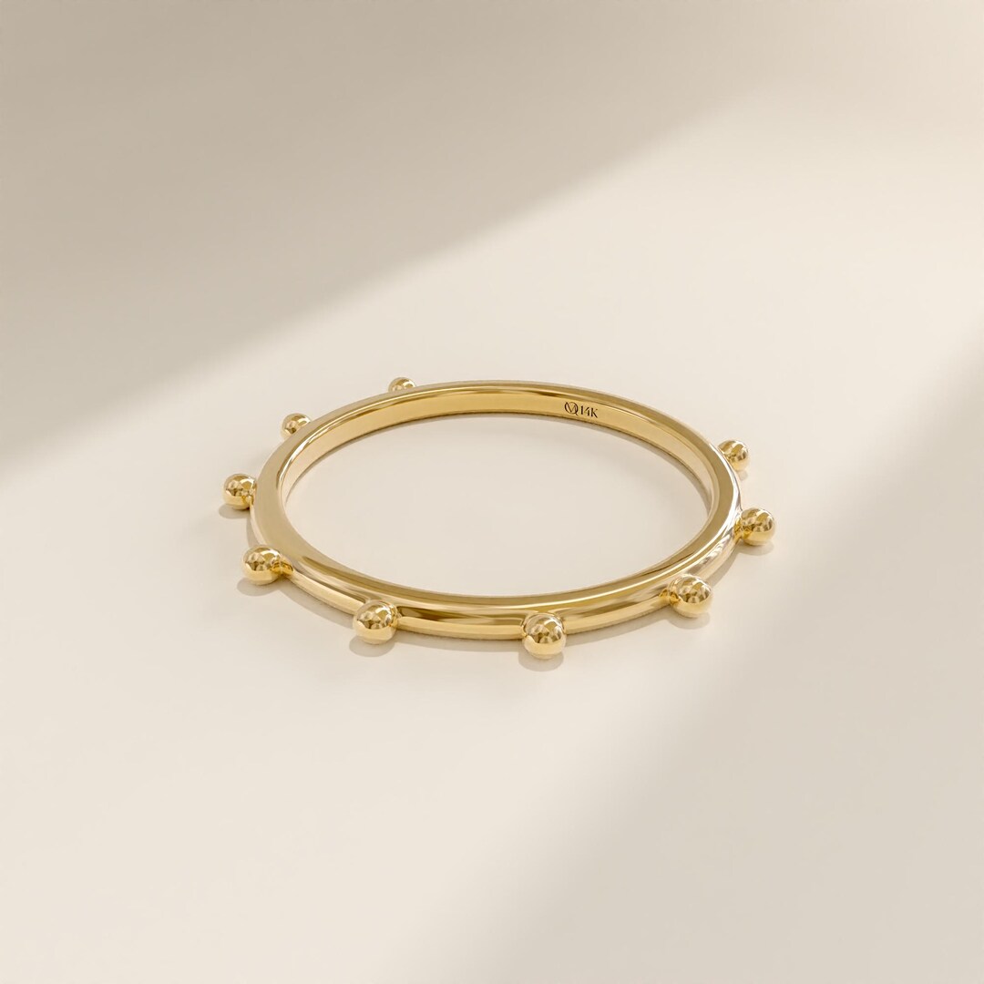 14k Solid Gold Rosary Ring, Tiny Bead Stackable Praying Ring, Slim Religious Ring for Women Men ...