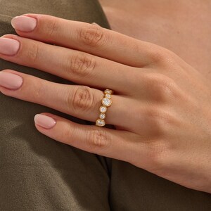 14k Gold Bezel Wedding Ring, Solid Gold Full Eternity Moissanite Ring ...