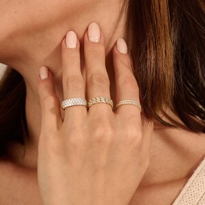 14k Gold Chain Wedding Band, Solid Gold Cuban Link Ring, Pave ...