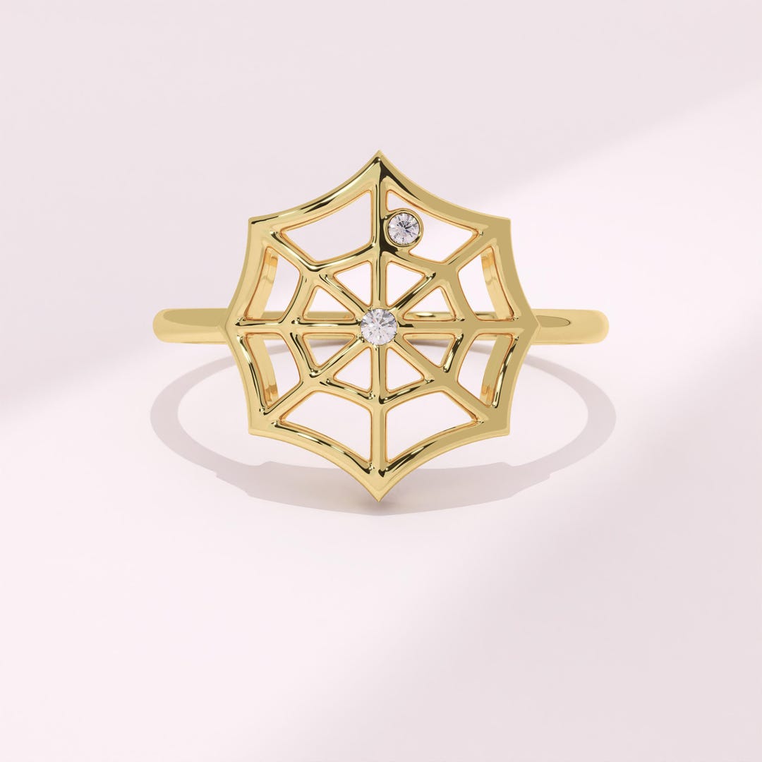 Solid Gold Spider Web Ring, Unique Spooky Ring, Gothic Statement Ring ...