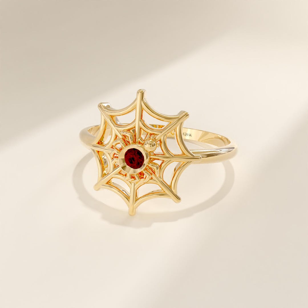 14k Solid Gold Spider Web Ring, Gothic Jewelry Ring for Women, Dainty ...