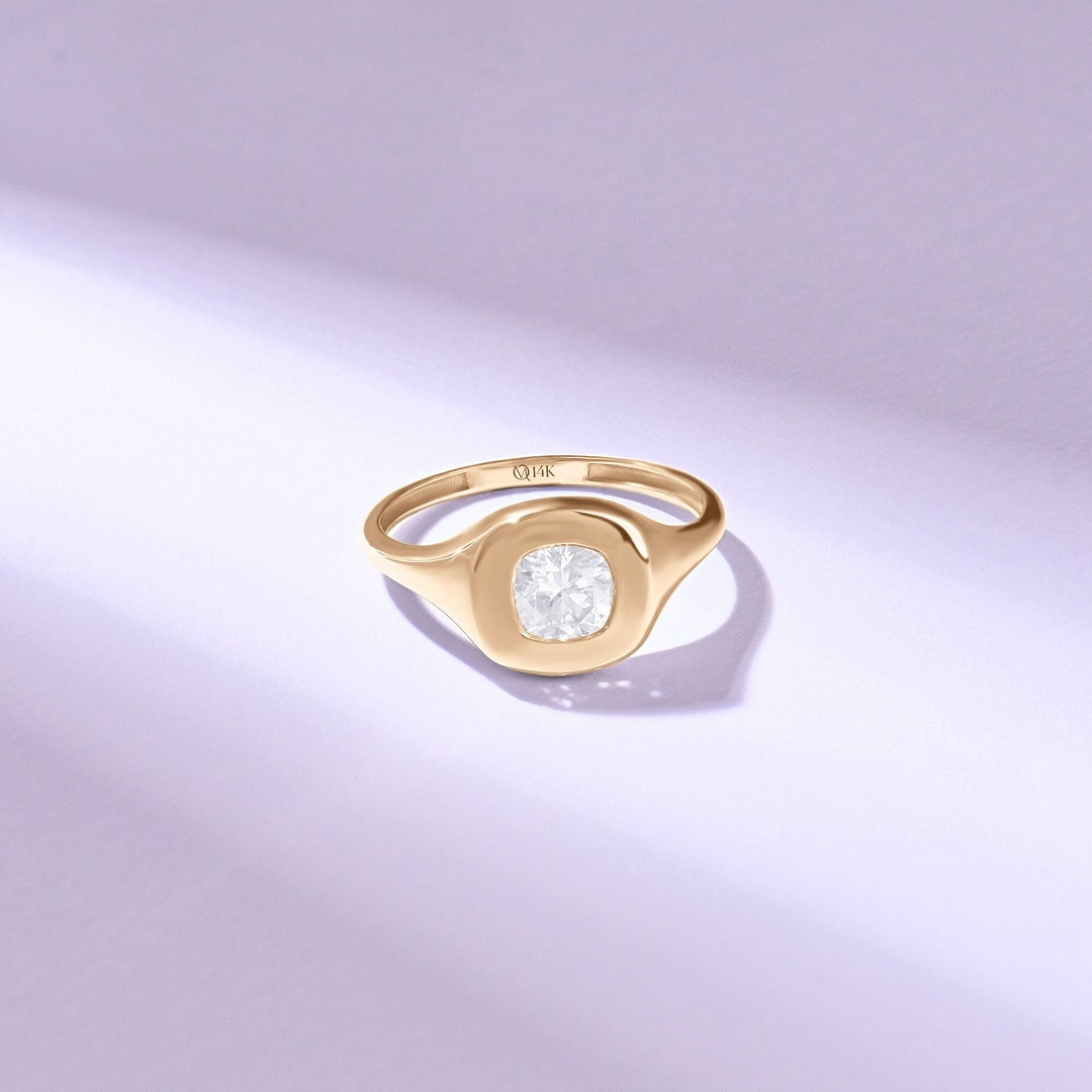 14k Gold Moissanite Pinky Ring, Solid Gold Bezel Moissanite Ring, 0.5ct ...