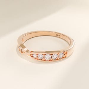 Solid Gold Pinched Wedding Band, 14k Gold Moissanite Band Ring, Channel ...