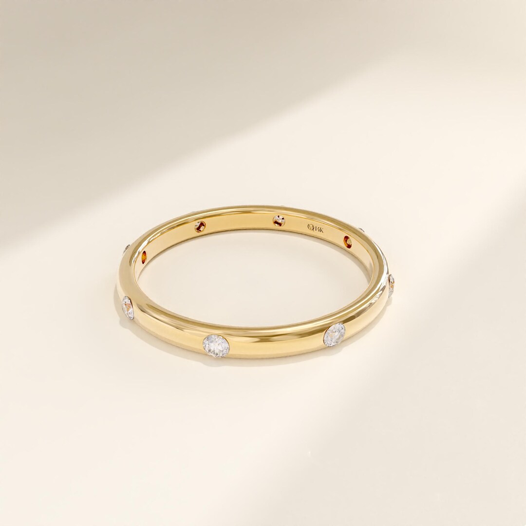 Flush Set Moissanite Eternity Band – 14k Solid Gold Stacking Ring ...