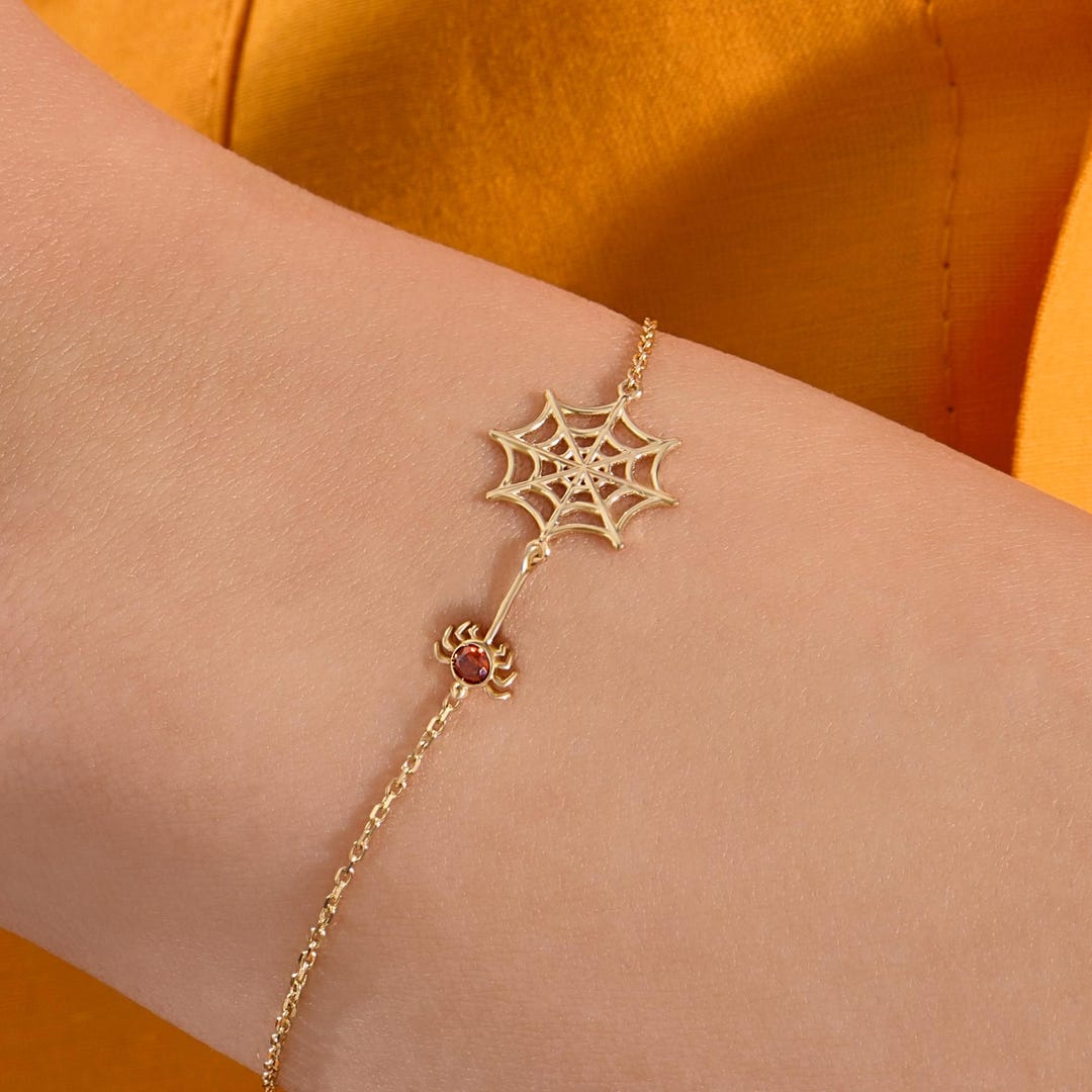 Tiny Spider Web Bracelet 14k Solid Gold Custom Halloween Jewelry ...