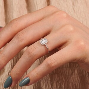 Unique Halo Rectangle Engagement Ring 14k Solid Gold Vintage ...