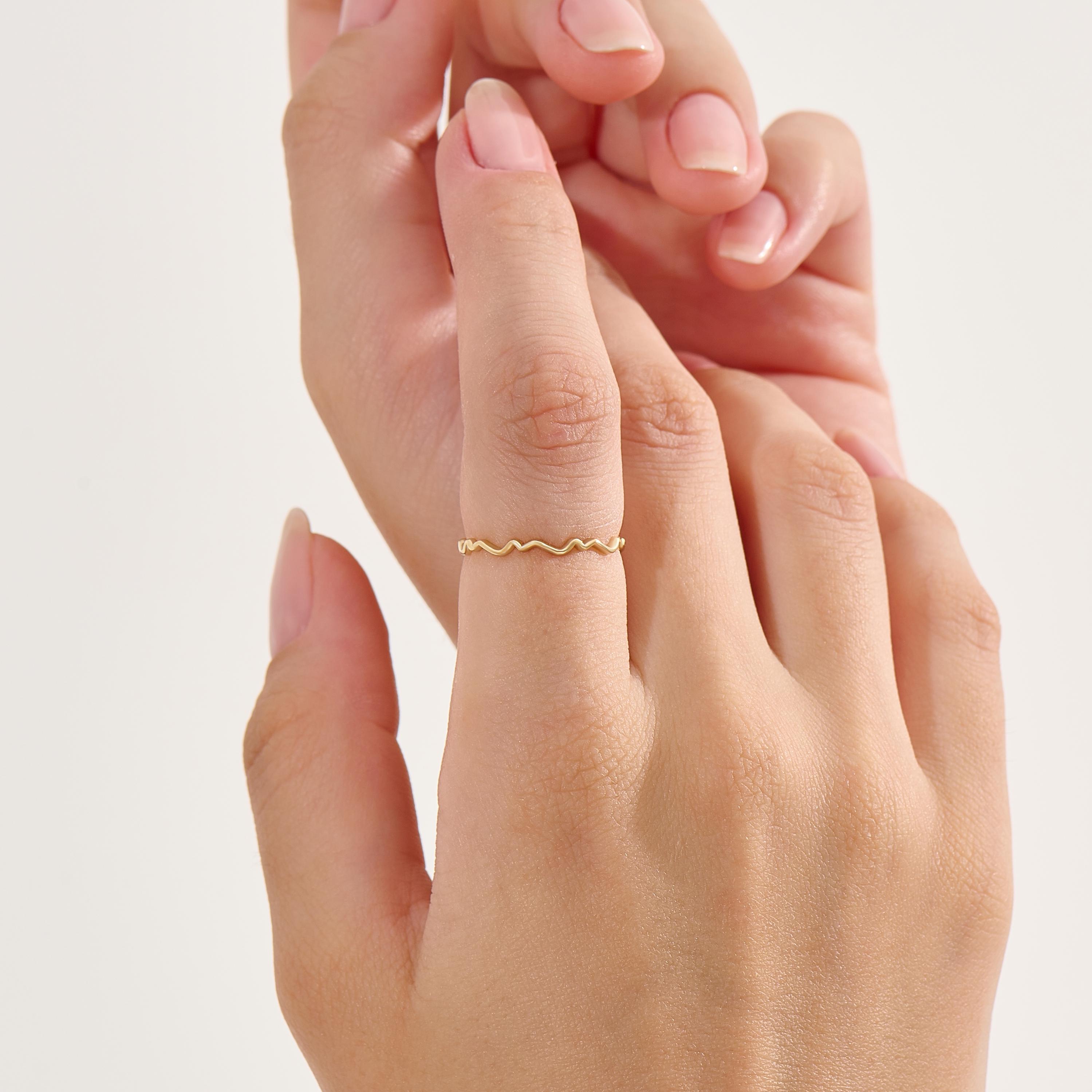 Dainty 10k Solid Gold Zigzag Ring for Women, Minimalist Stacking Band ...