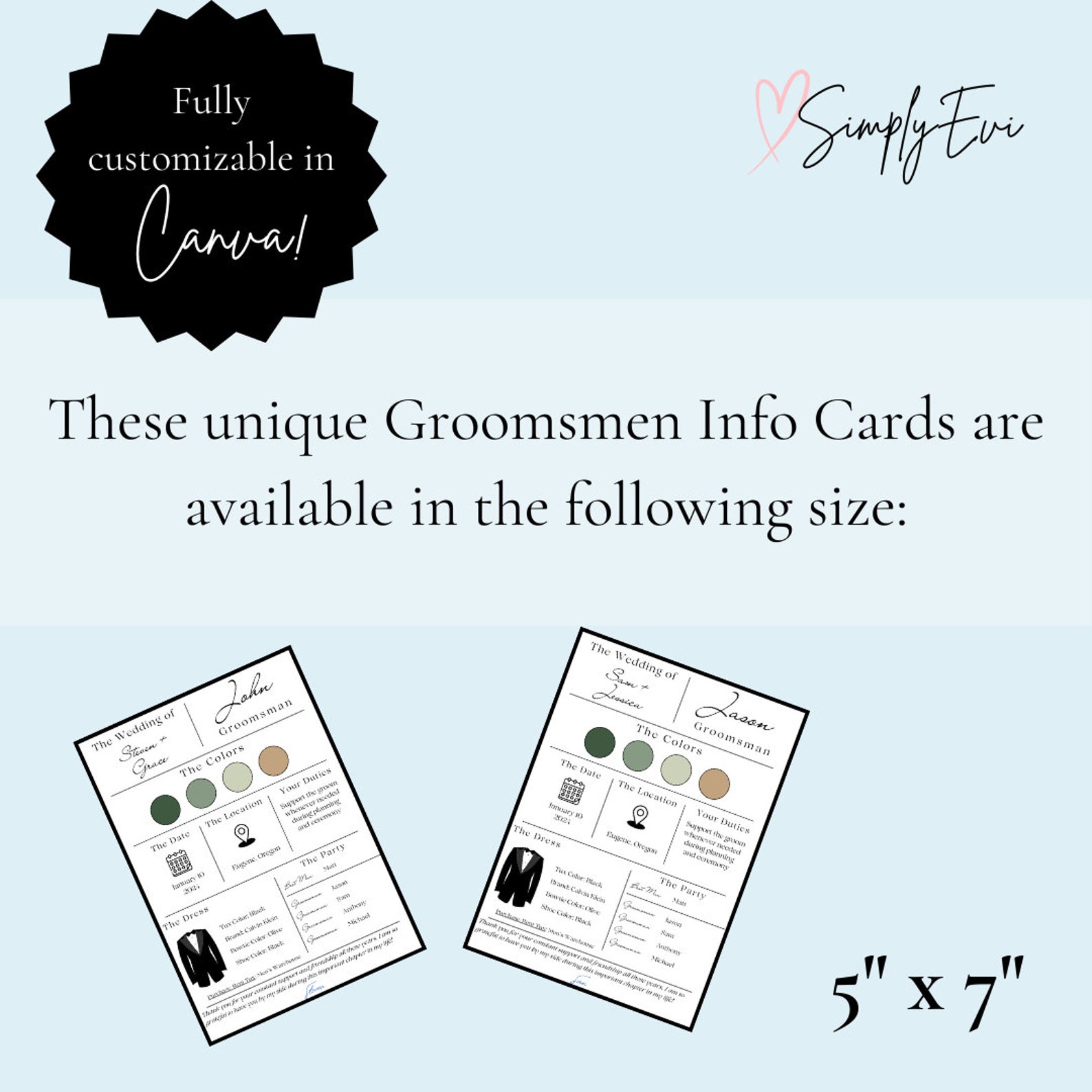 Groomsmen Info Card Template - Etsy