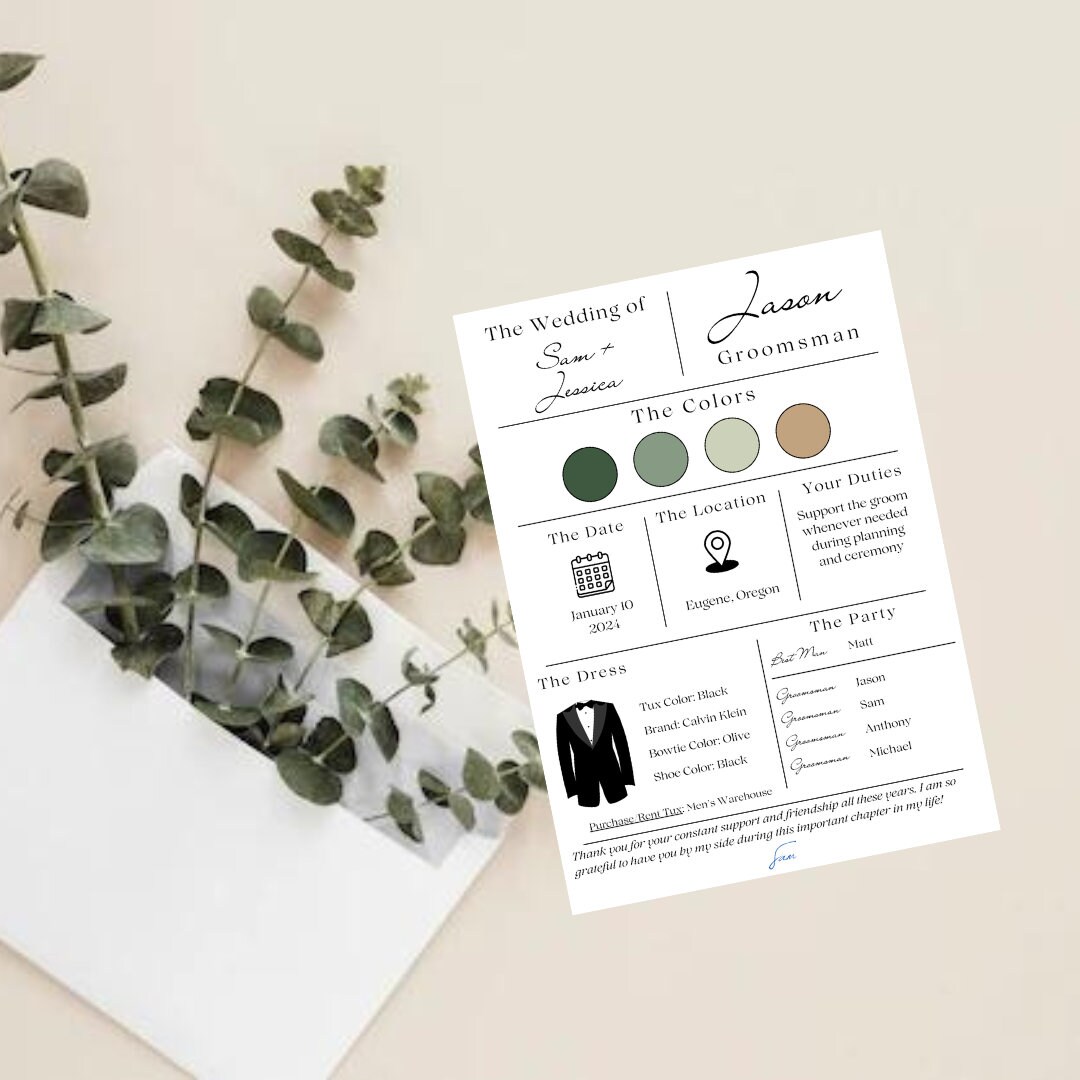 Groomsmen Info Card Template - Etsy