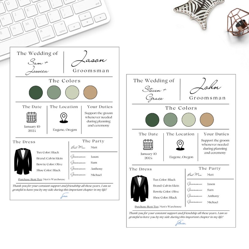 Groomsmen Info Card Template - Etsy