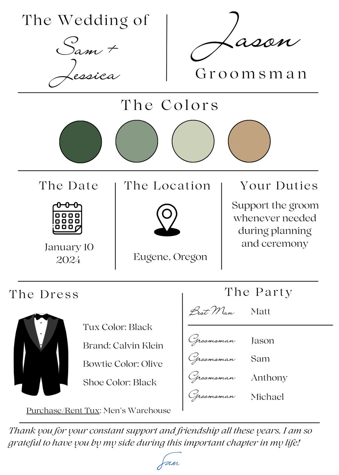 Groomsmen Info Card Template - Etsy