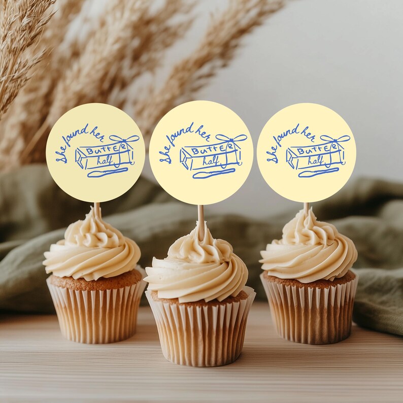 Butter Half Bridal Shower Cupcake Toppers Digital Download | Round ...