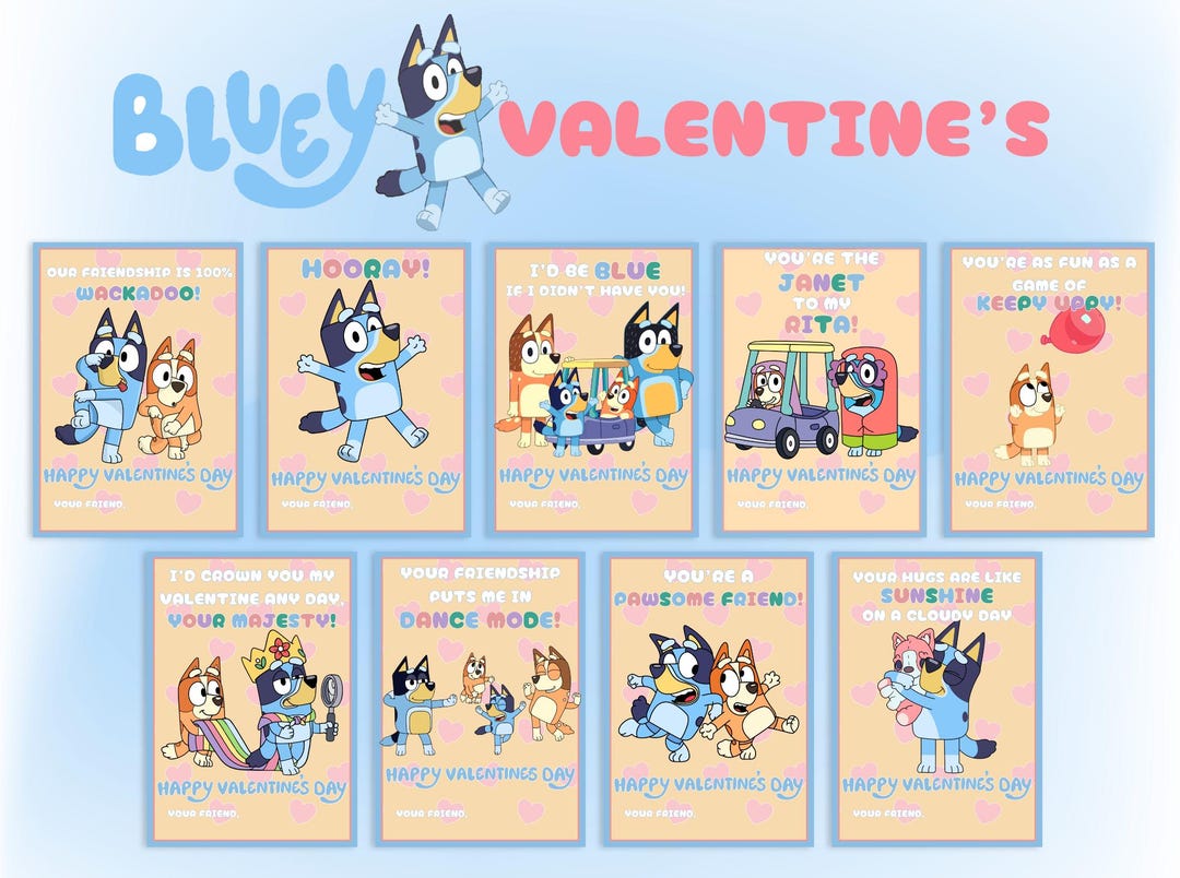 Bluey Valentines Printable, Bluey Classroom Valentines, Bluey Themed ...