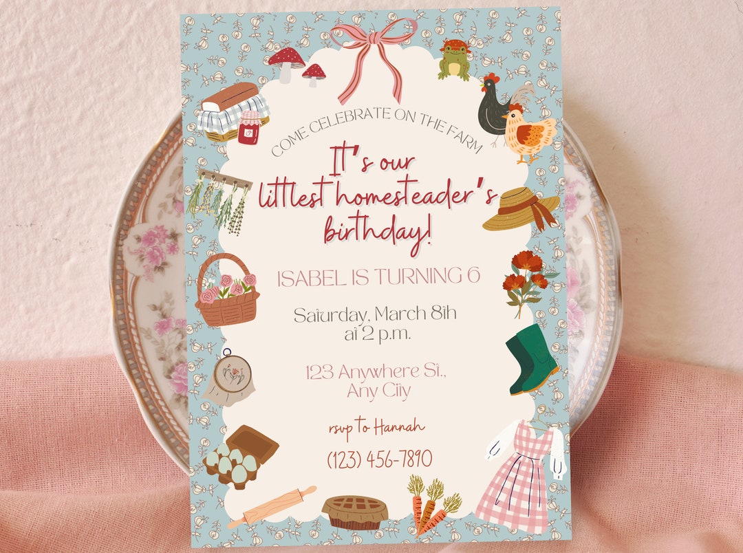 Cottagecore Birthday Invitation: Farm Floral Gingham (digital Download ...