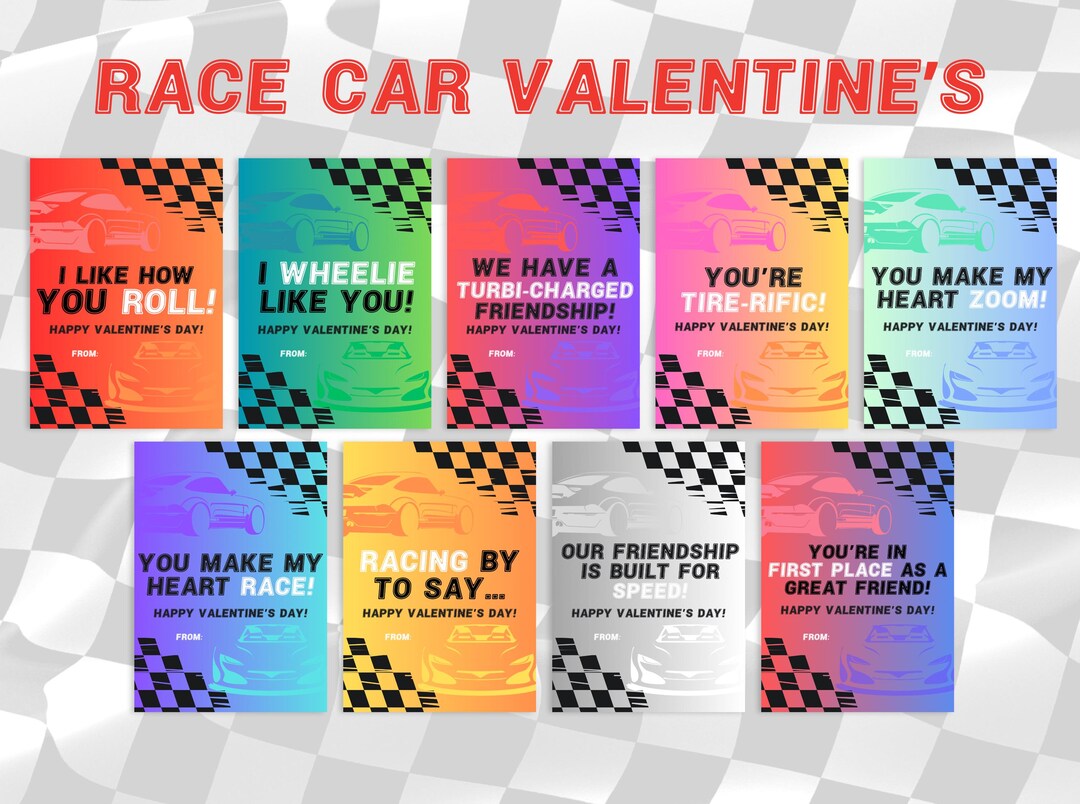 Race Car Valentine's Day Cards, Hot Wheels Classroom Valentines, Boy ...