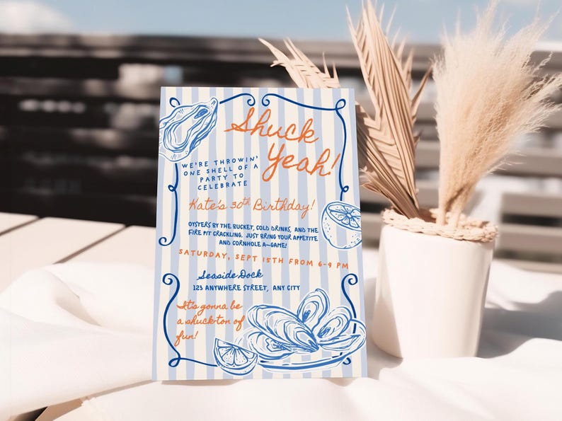 Editable Whimsical Oyster Roast Welcome Sign, Shuck Yeah Party Poster ...