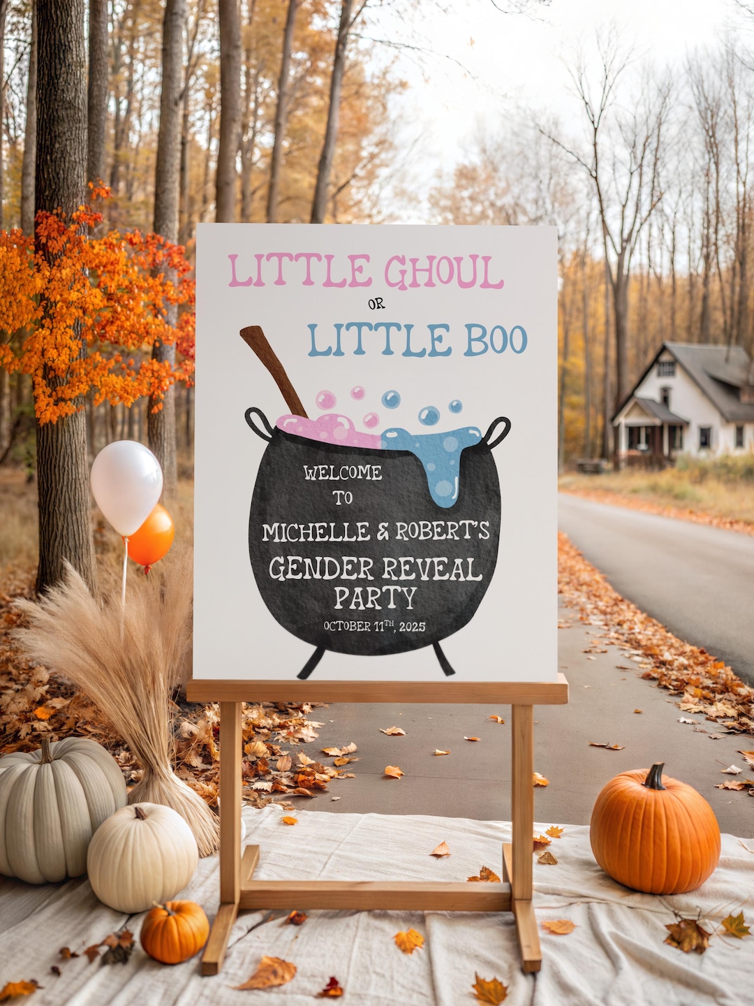 Halloween Gender Reveal Editable Welcome Sign, Ghoul or Boo Pink or ...