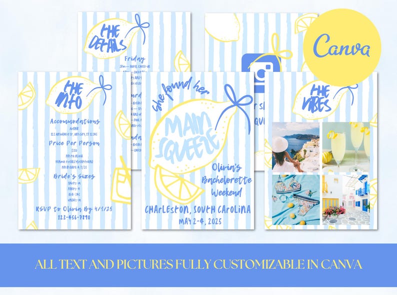 Lemon Bachelorette Invitation Bundle: Blue Lemonade, Coquette Theme ...