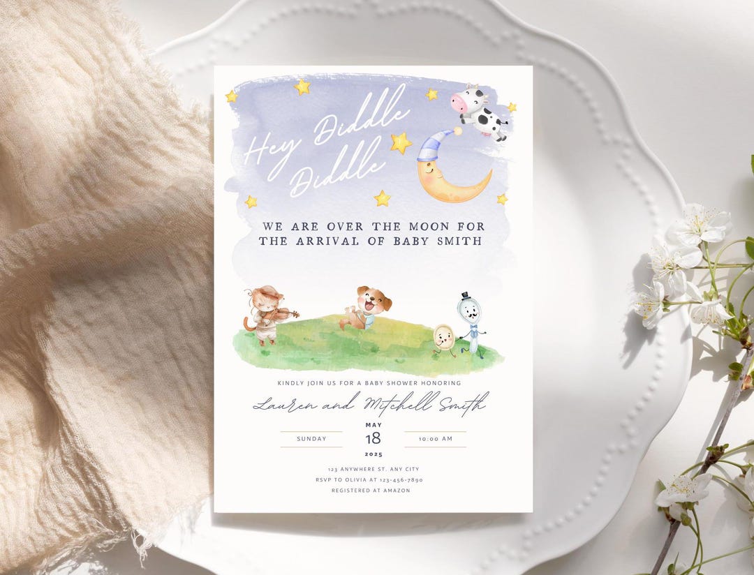 Hey Diddle Diddle Baby Shower Invitation Template, Nursery Rhymes Baby ...