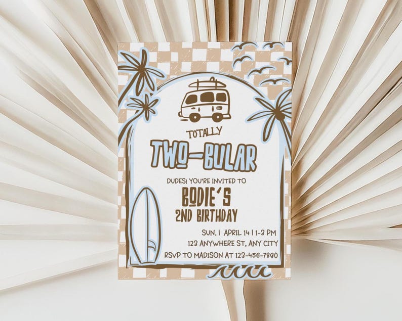 Surf Beach Boy Birthday Invitation | Photo Card Invite | Retro Surfer ...
