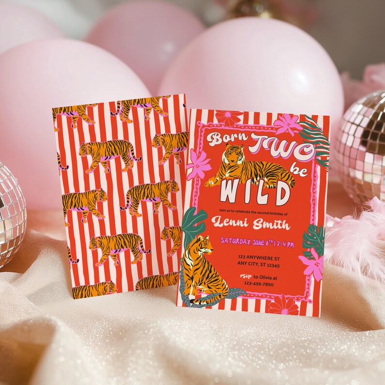 Two Wild Tiger Birthday | Jungle Cat Party Invite | Fully Customizable ...