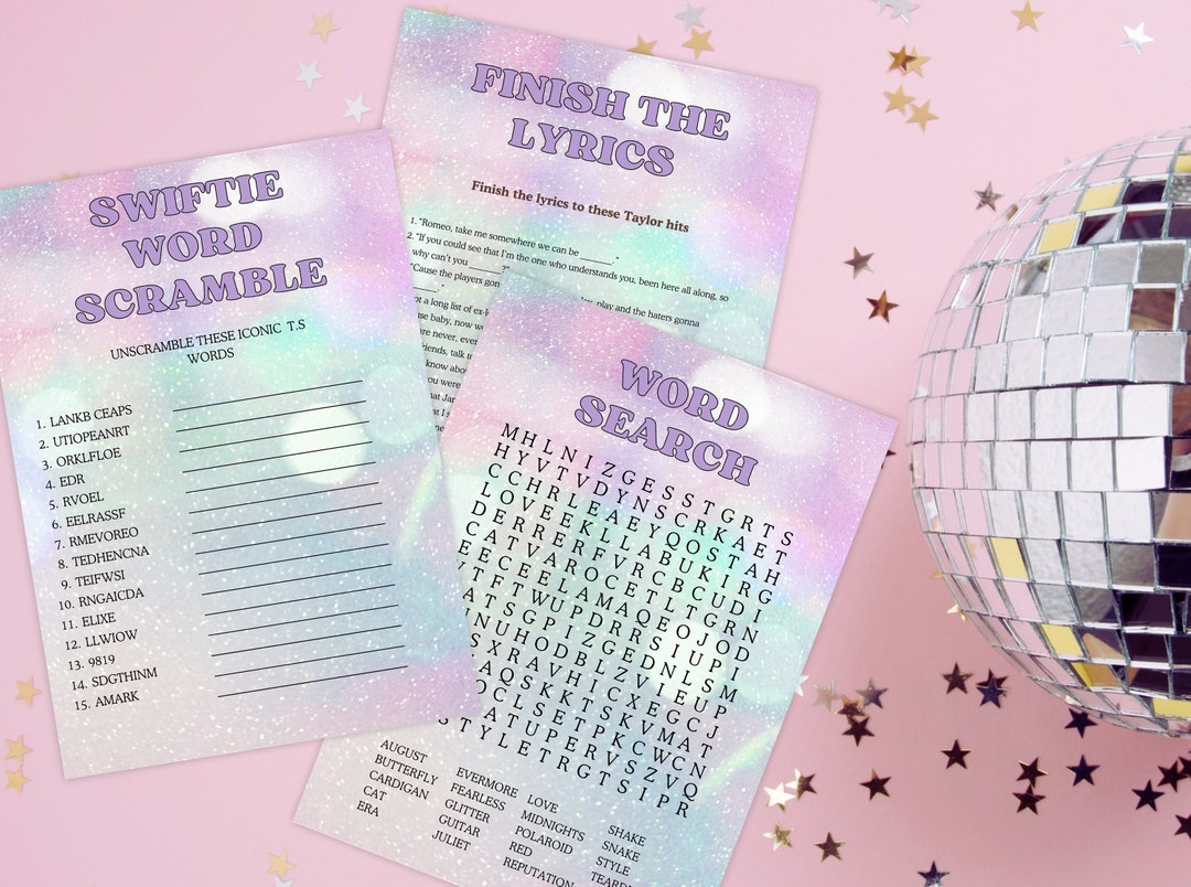 Taylor Swift Party Games: Word Scramble, Search, Lyrics (digital ...
