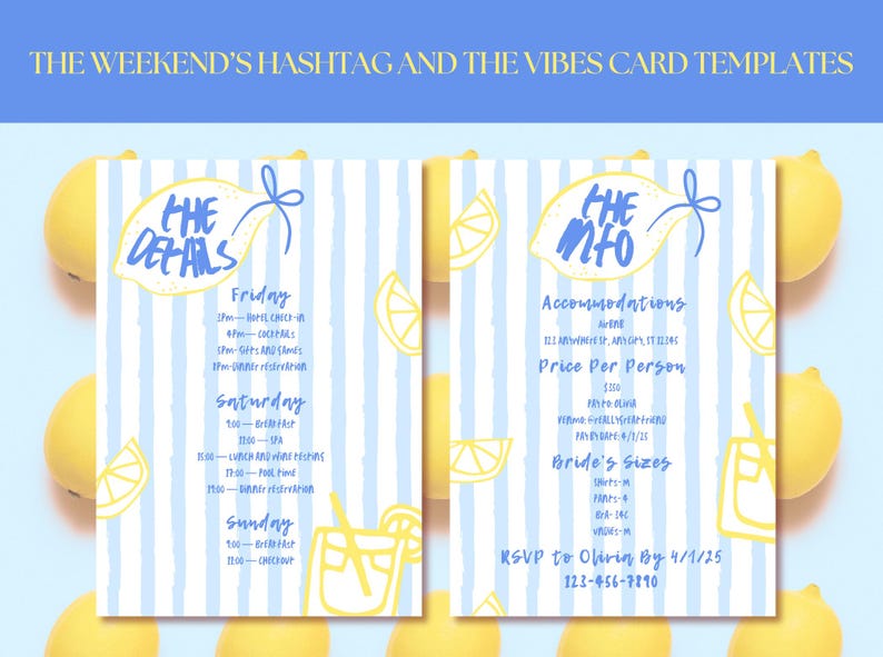 Lemon Bachelorette Invitation Bundle: Blue Lemonade, Coquette Theme ...