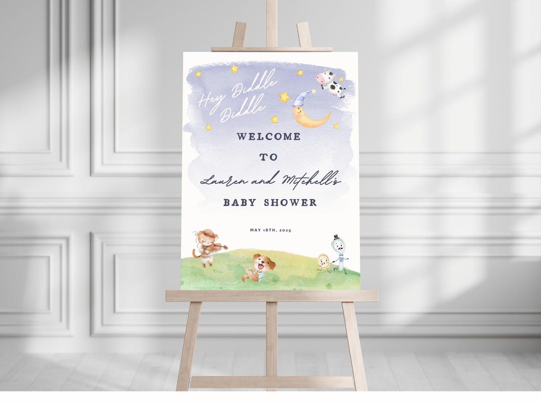 Hey Diddle Diddle Baby Shower Welcome Sign, Over the Moon Baby Shower ...