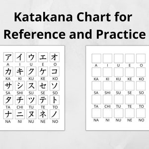 Japanese Katakana Worksheet and Japanese Hiragana Chart for Learning ...