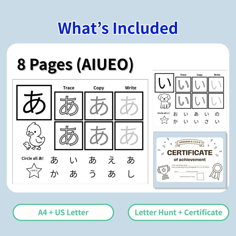 Hiragana Worksheets Printable | Japanese Tracing Practice (AIUEO あいうえお ...