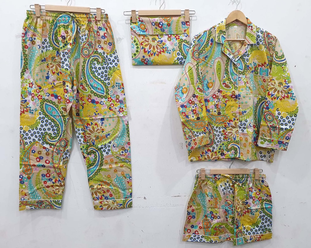 Indian Pajama Set/cotton Women Night Dress/indian Floral Print Women ...