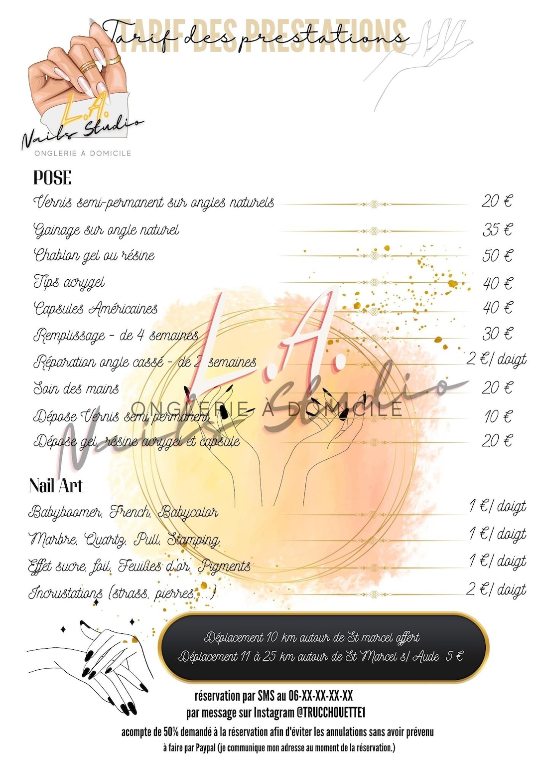 AFFICHE A4 Tarifs Prestations personnalisées à VOTRE logo et - Etsy France