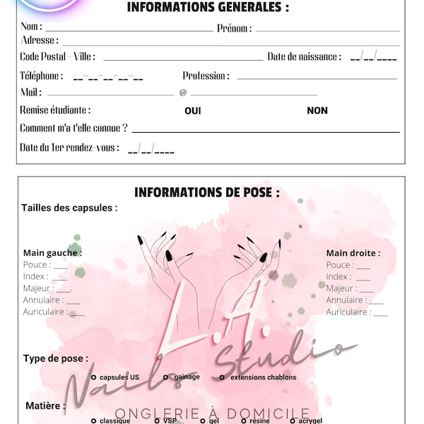 Fiche cliente prothesiste ongulaire - Etsy France