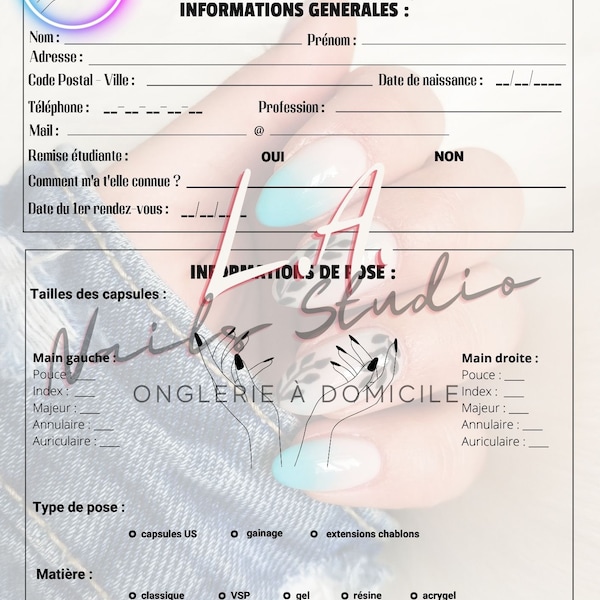 Fiche cliente prothesiste ongulaire - Etsy France