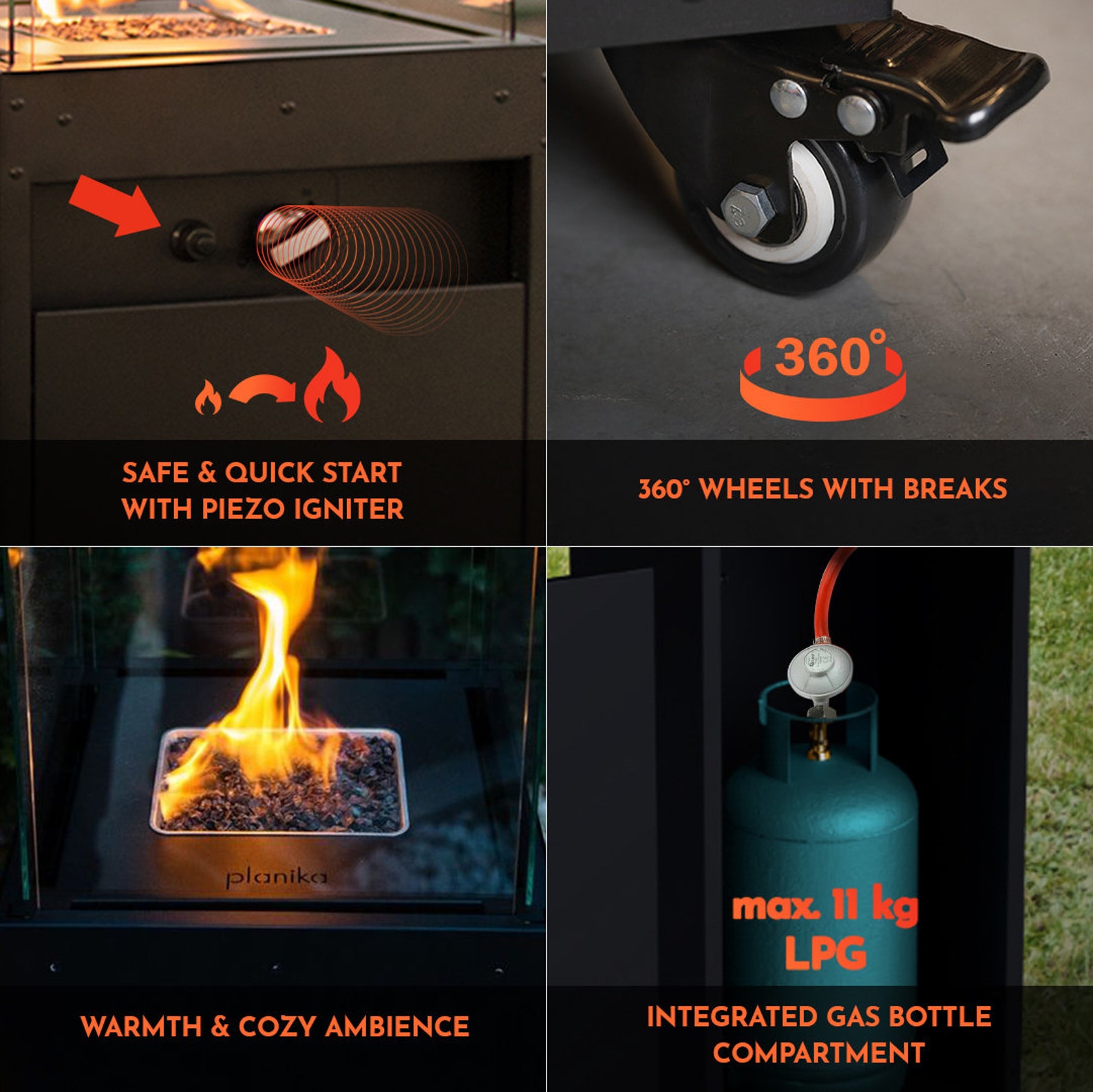 Planika Faro Patio Heater: 8kw Gas Propane Outdoor Fireplace With Cover ...