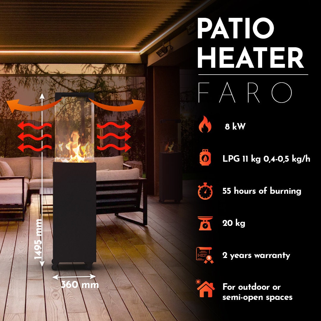 Planika Faro Patio Heater: 8kw Gas Propane Outdoor Fireplace With Cover ...