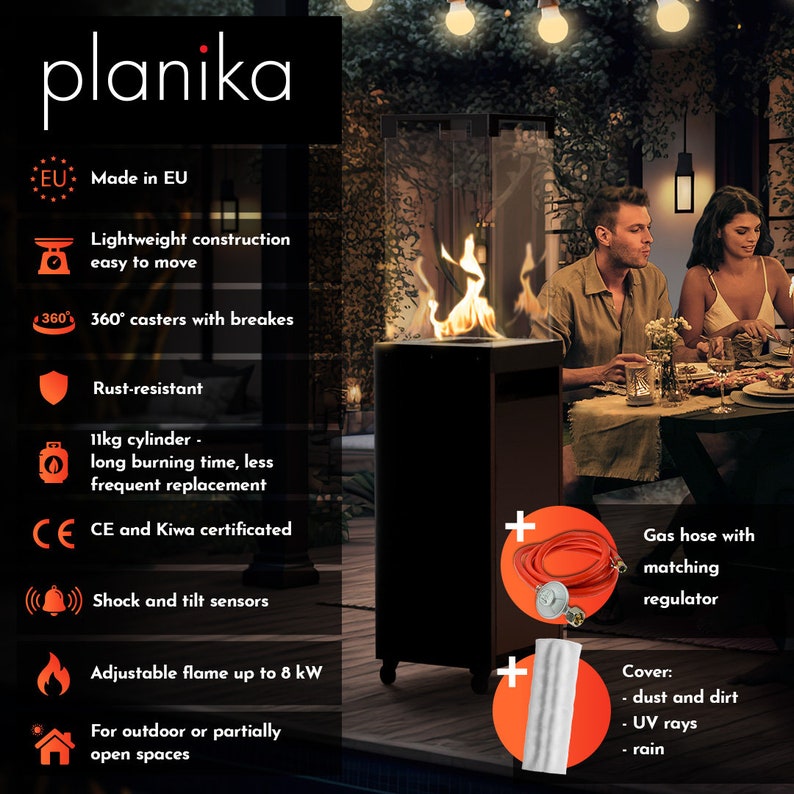 Planika Faro Patio Heater: 8kw Gas Propane Outdoor Fireplace With Cover ...